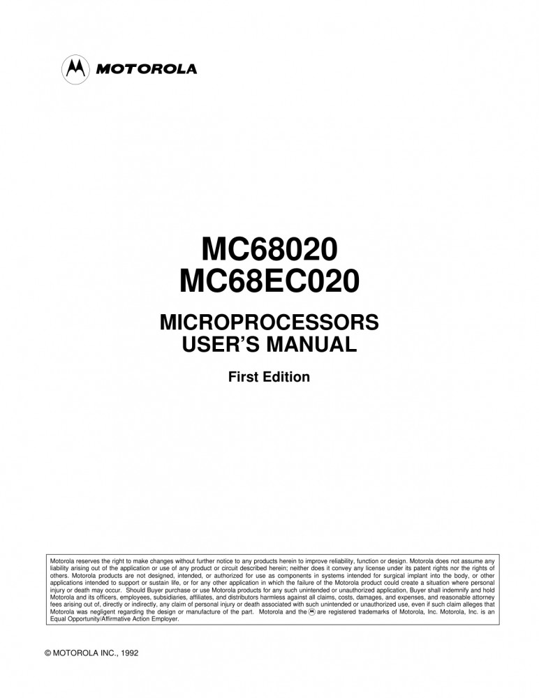 MC68EC020 manual page 1