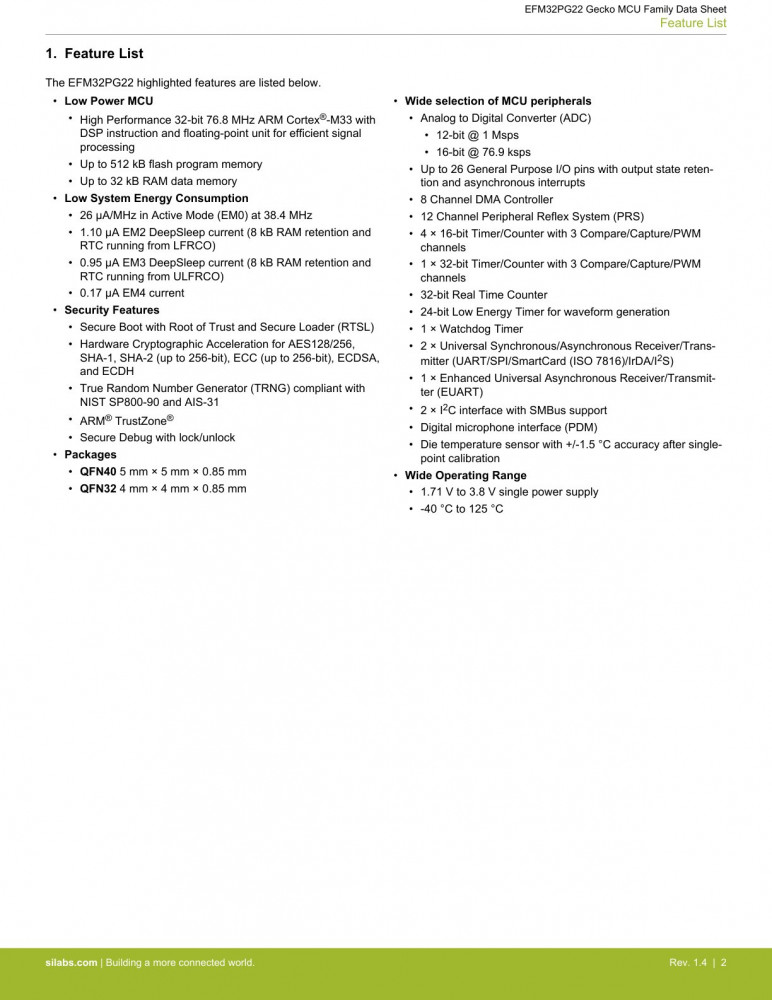 EFM32PG22 data sheet page 2