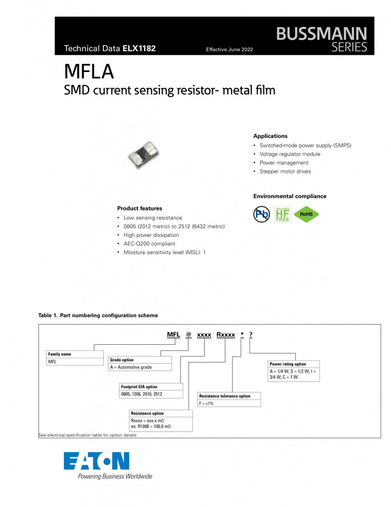 EATON MFLA datasheet page 1