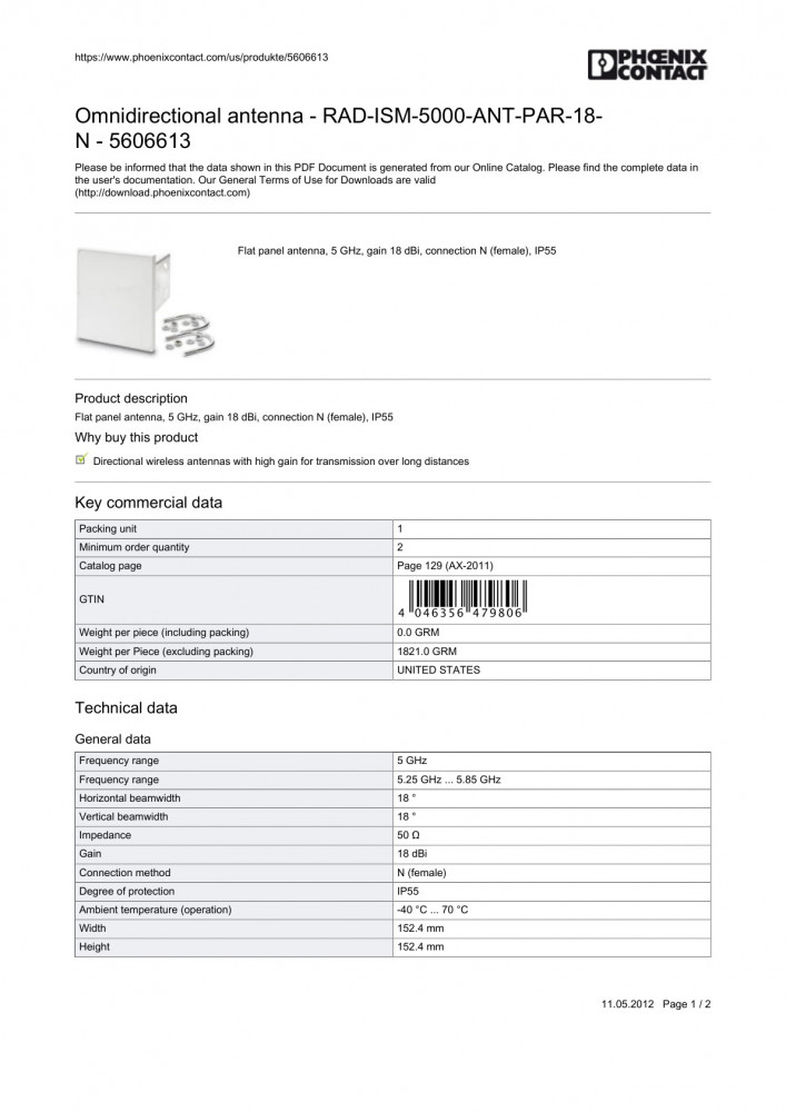 Phoenix Contact 5606613 product document page 1
