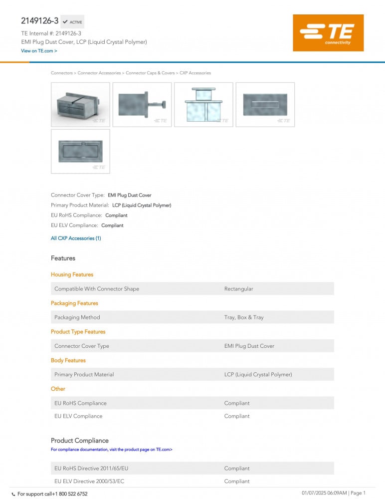 TE Connectivity 2149126-3 technical document preview 1