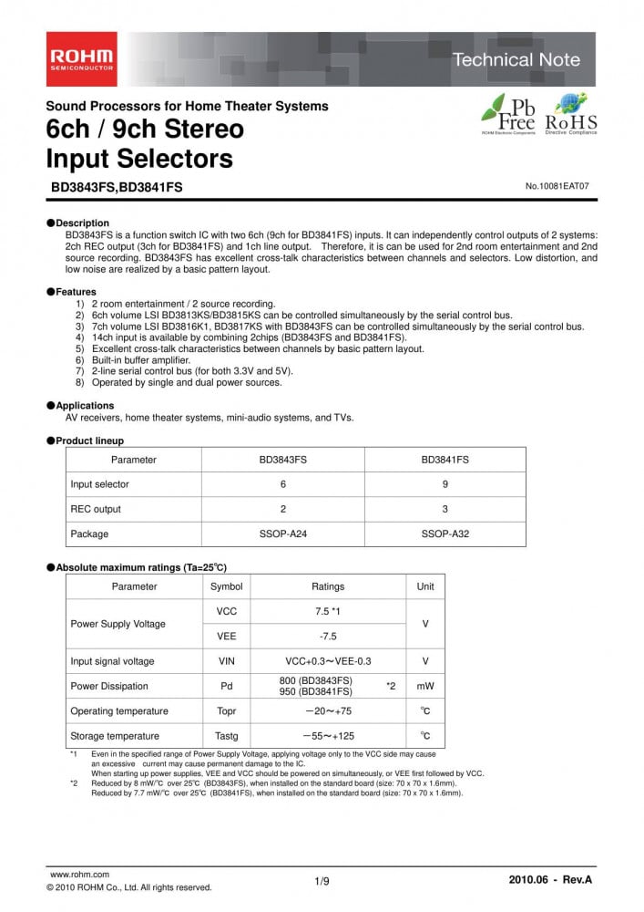 BD3841FS-E2 technical document page 1