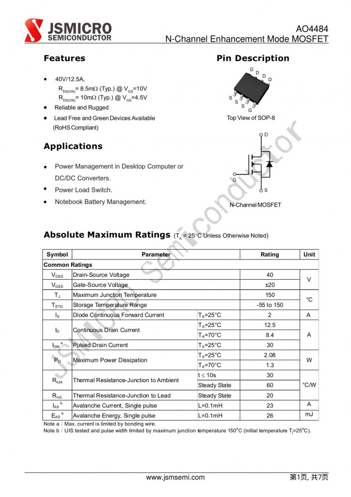 AO4484 datasheet page 1