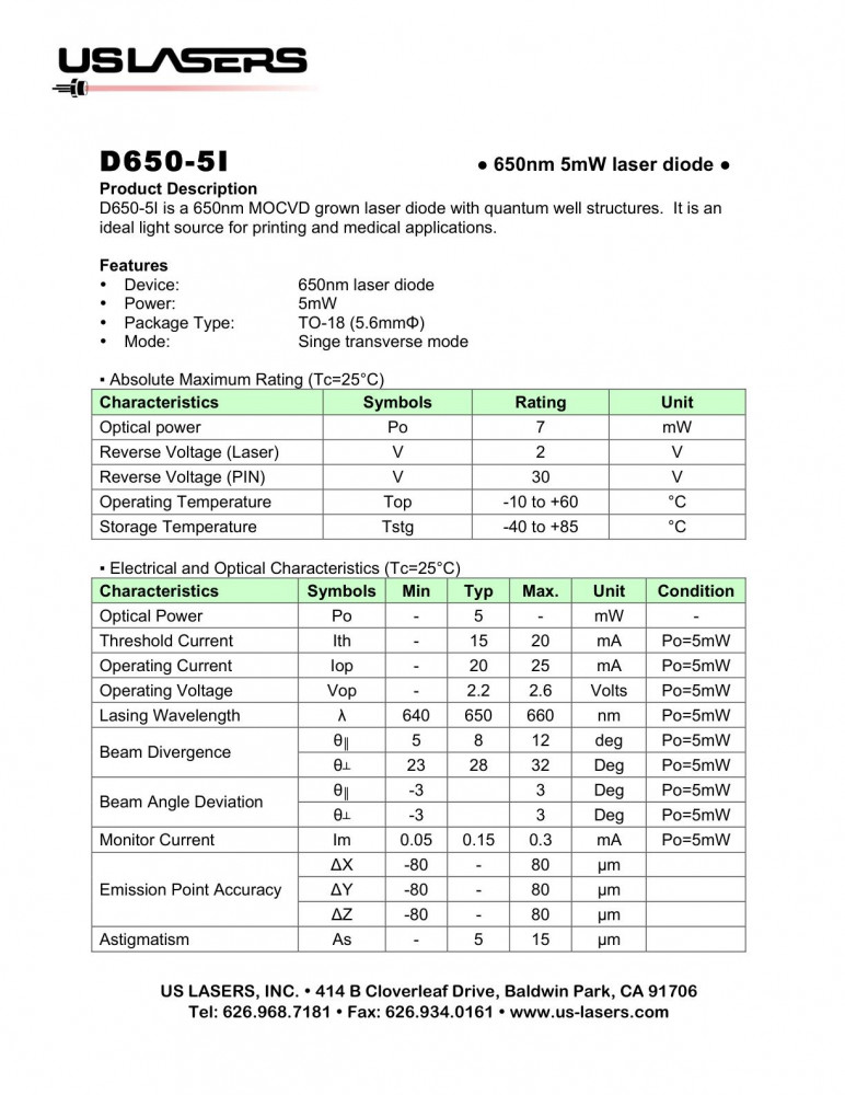 D6505I laser diode datasheet page preview