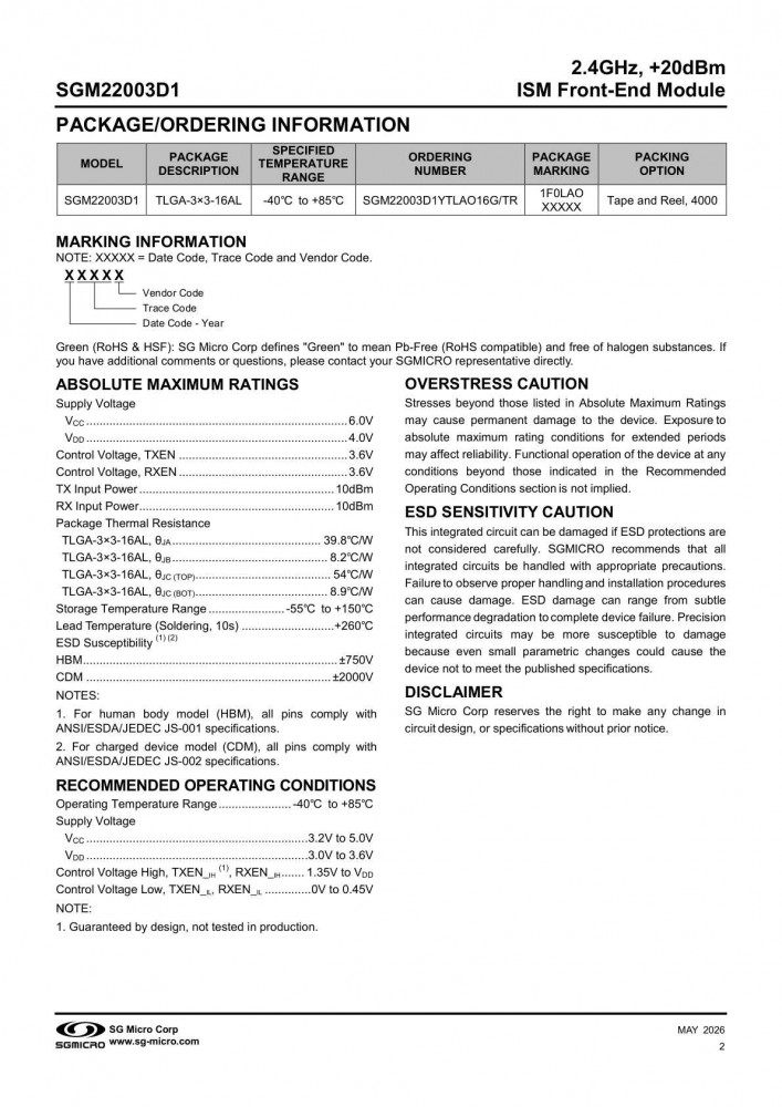 SGM22003D1 datasheet page 2
