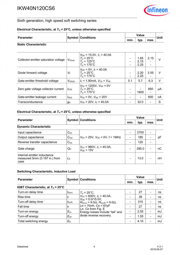IKW40N120CS6 datasheet page 4