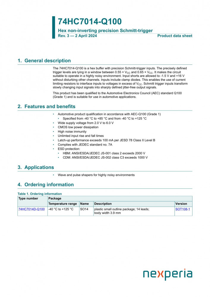 74HC7014D-Q100J datasheet page 1
