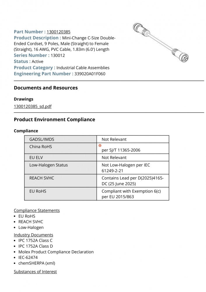MOLEX connector technical document, page 1