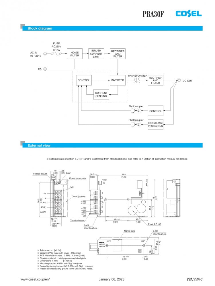 Cosel PBA series datasheet page 7