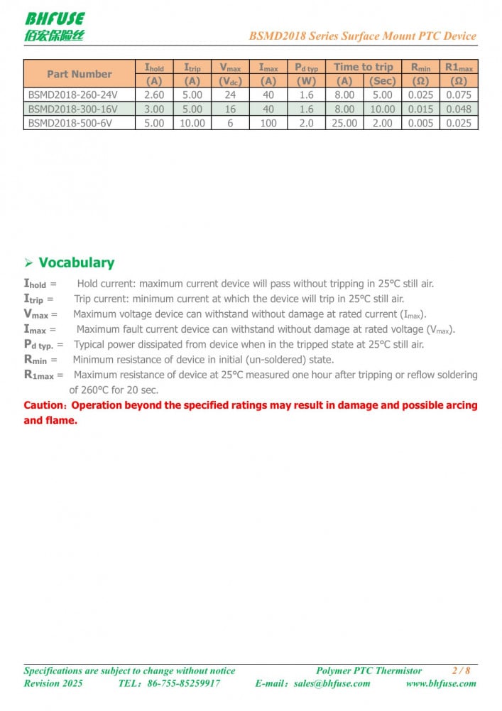 BHFUSE BSMD2018 datasheet page 2