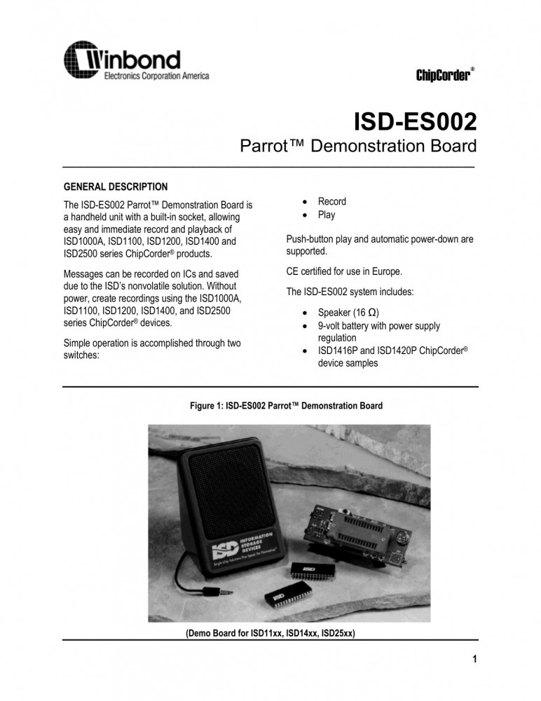 ISD-ES002 Parrot Demonstration Board documentation page