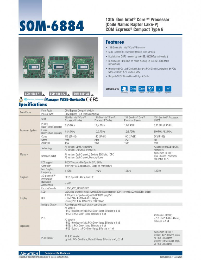 SOM-6884 technical document page 1