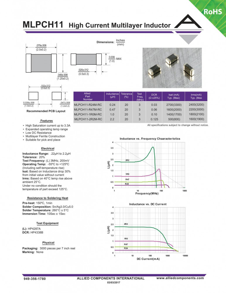 MLPCH11 series technical datasheet page