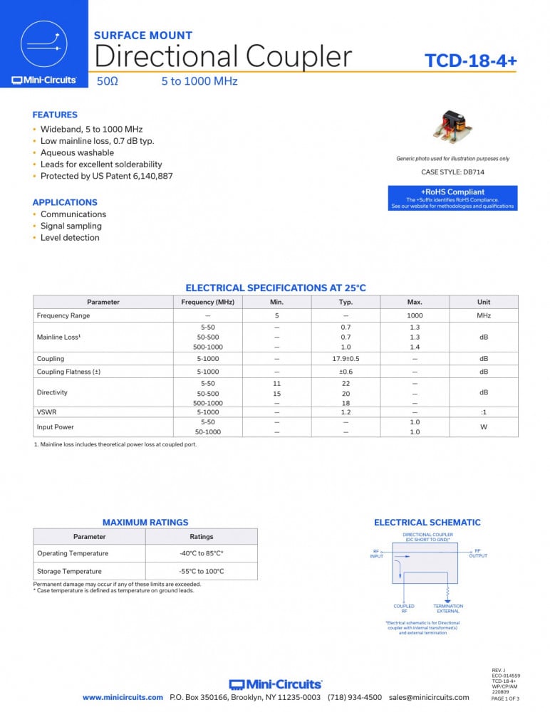 TCD-18-4+ datasheet page 1