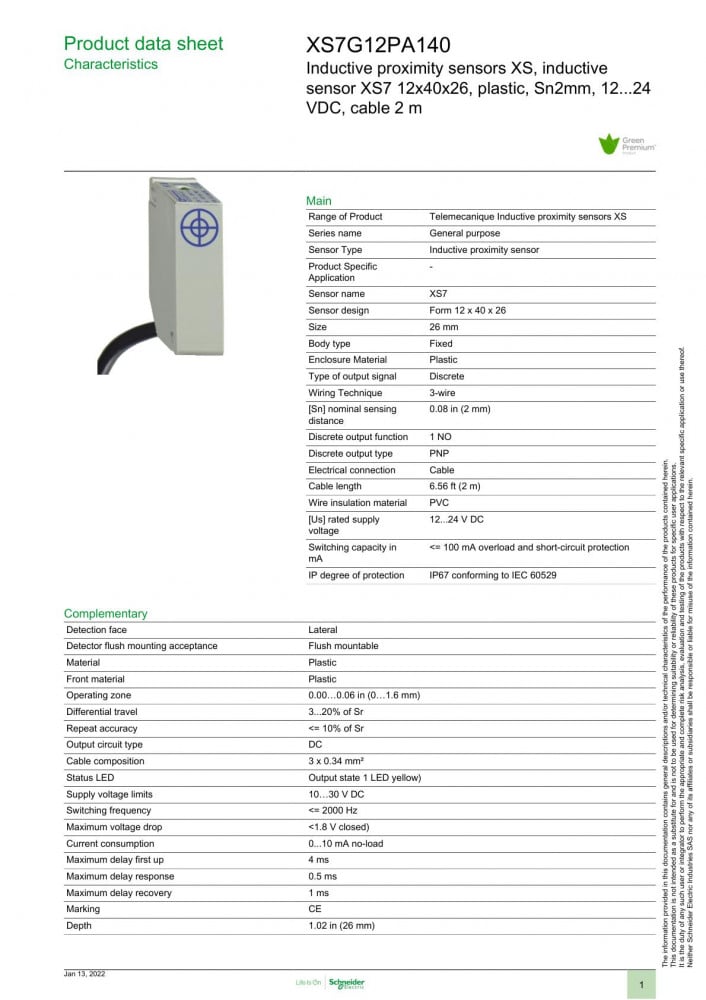 XS7G12PA140 technical document page 1
