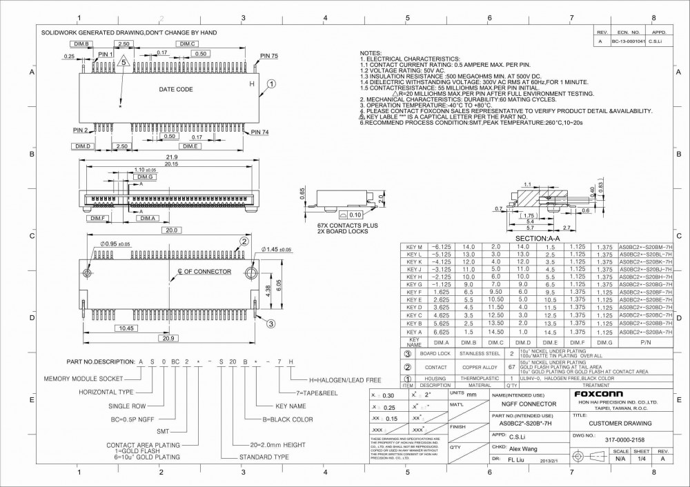 FOXCONN AS0BC21-S20BM-7H technical drawing page 1