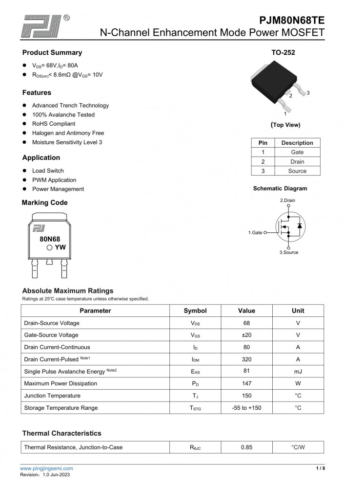 PJM80N68TE datasheet page 1