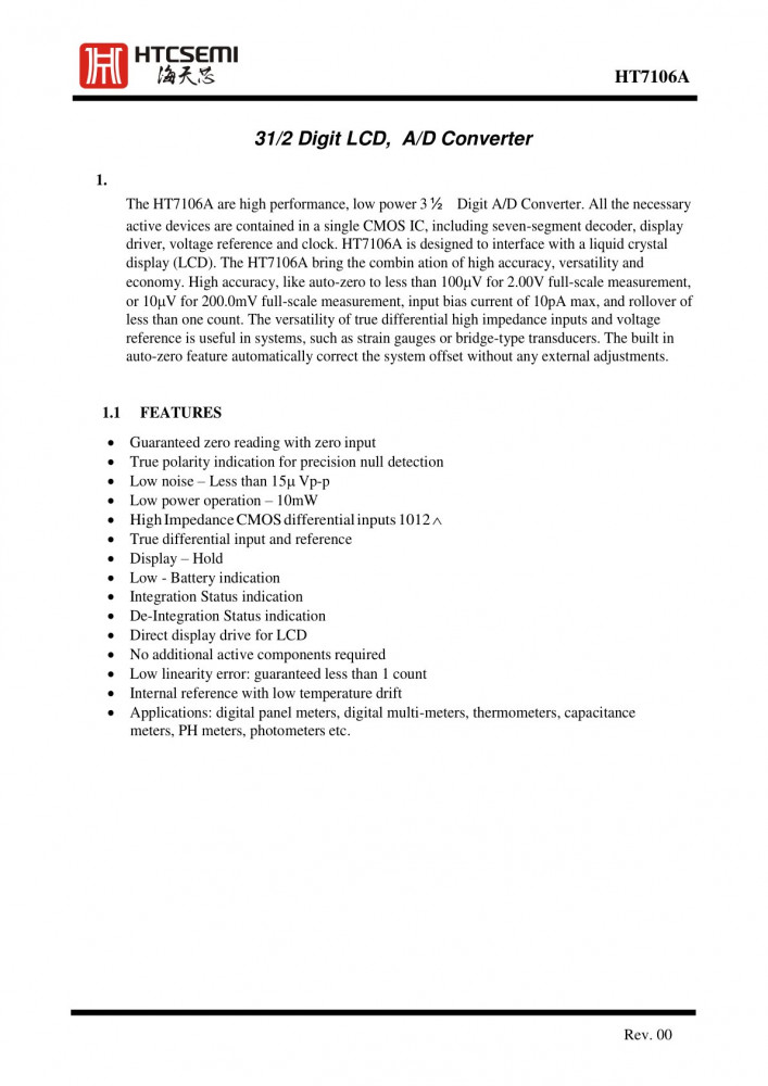 HT7106ARQZ44 datasheet page 1