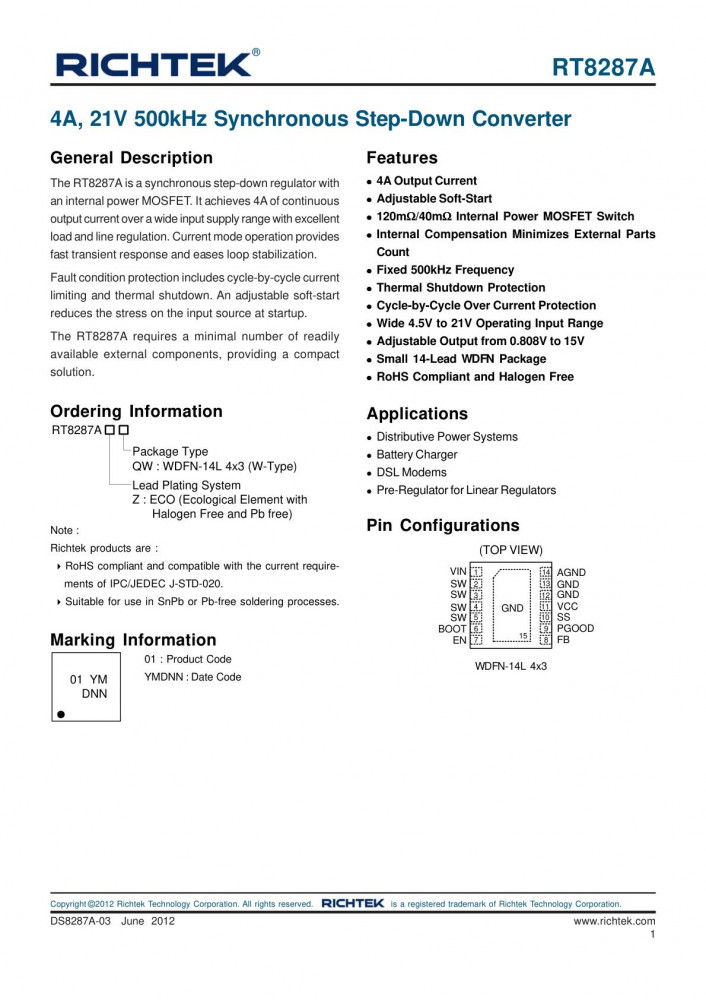 RT8287A datasheet page 1