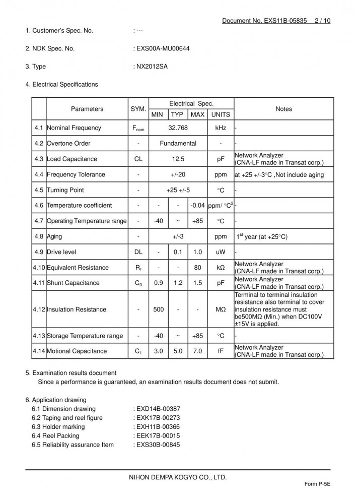 NDK NX2012SA specification page 2