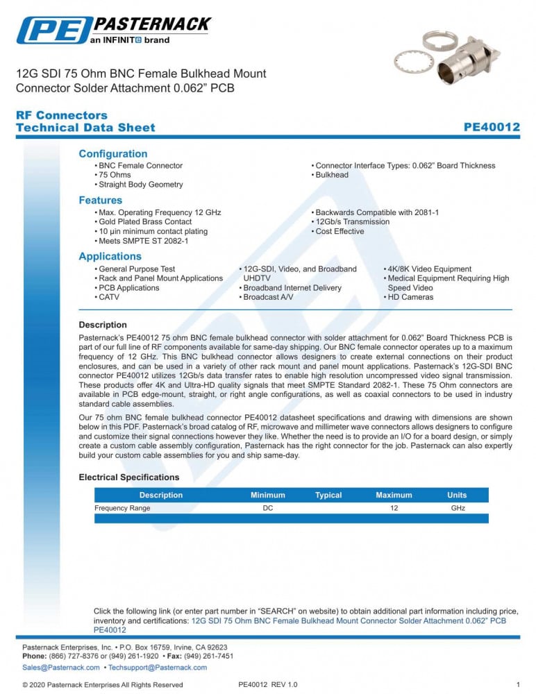 PE40012 technical document page 1