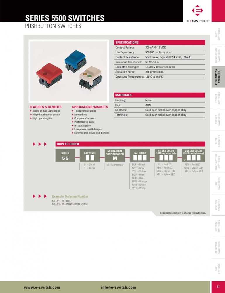 E-Switch Series 5500 datasheet page 1