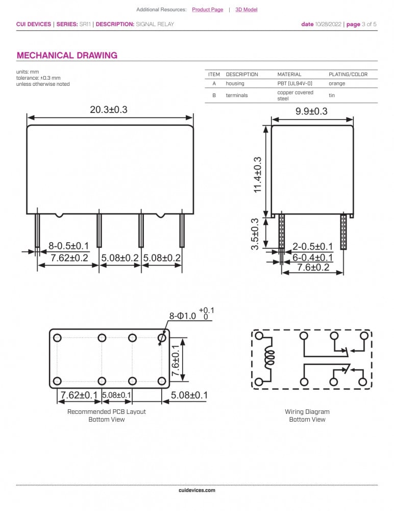 CUI SR11 series datasheet page 3
