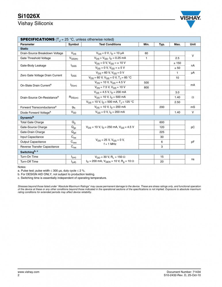 SI1026X-T1-GE3 datasheet page 2