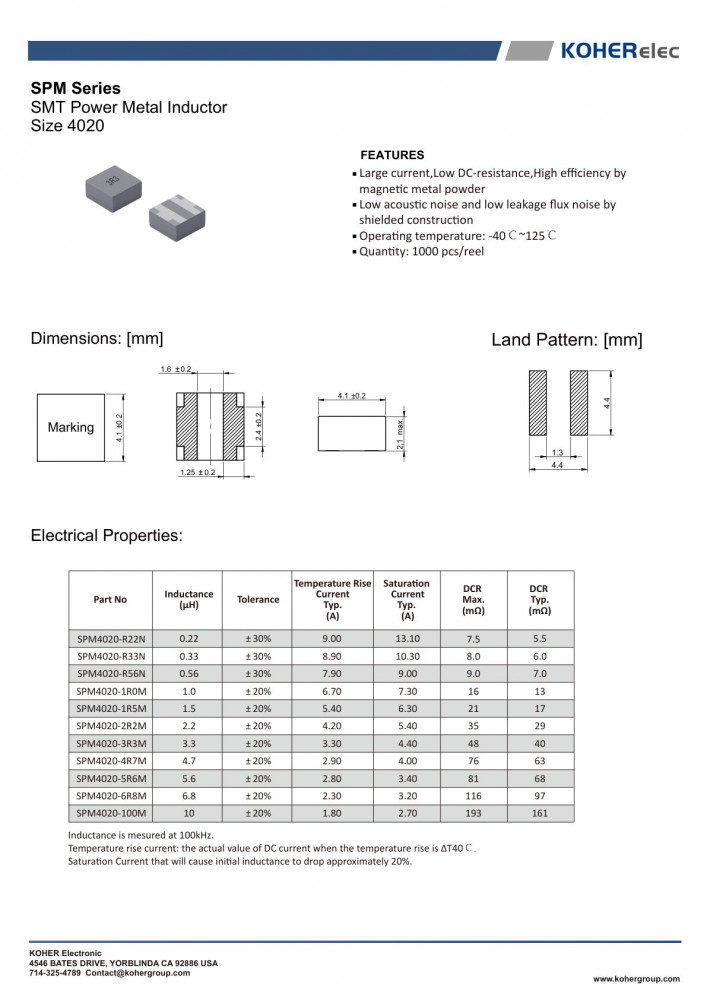 SPM4020-100M technical document page 1