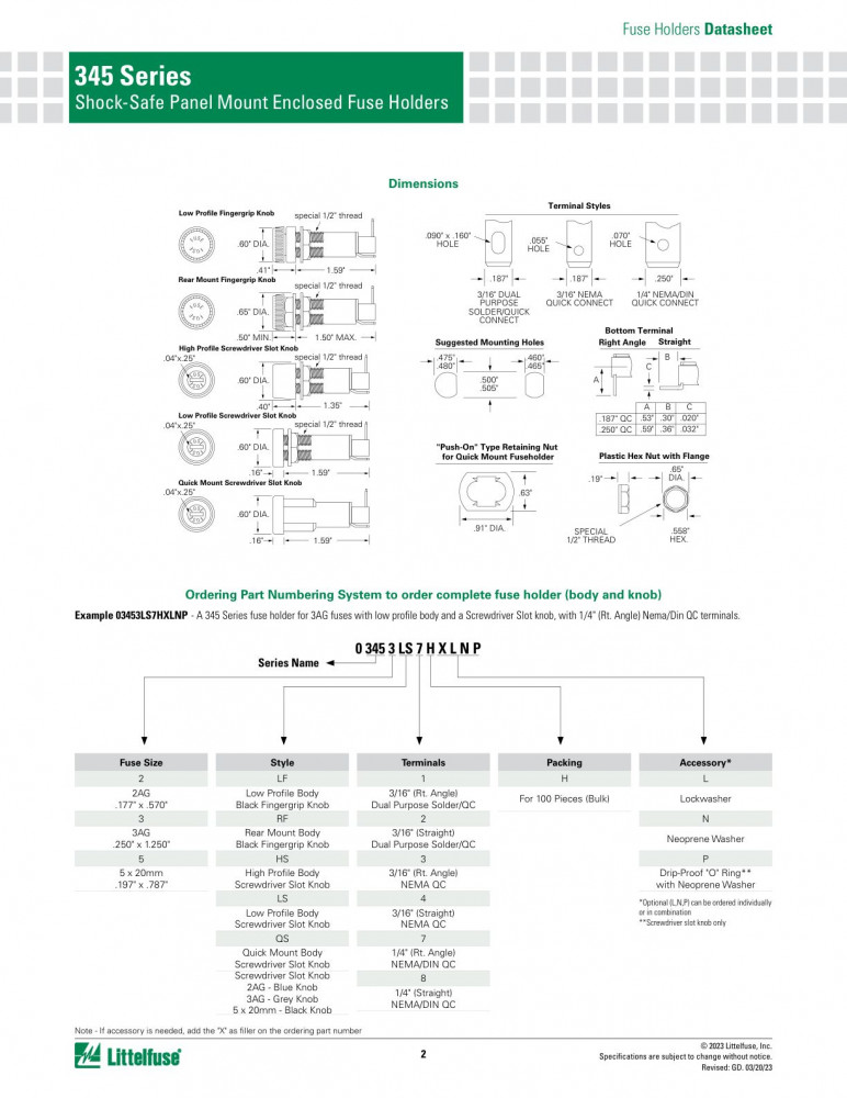 345 Series fuseholder technical document, page 2