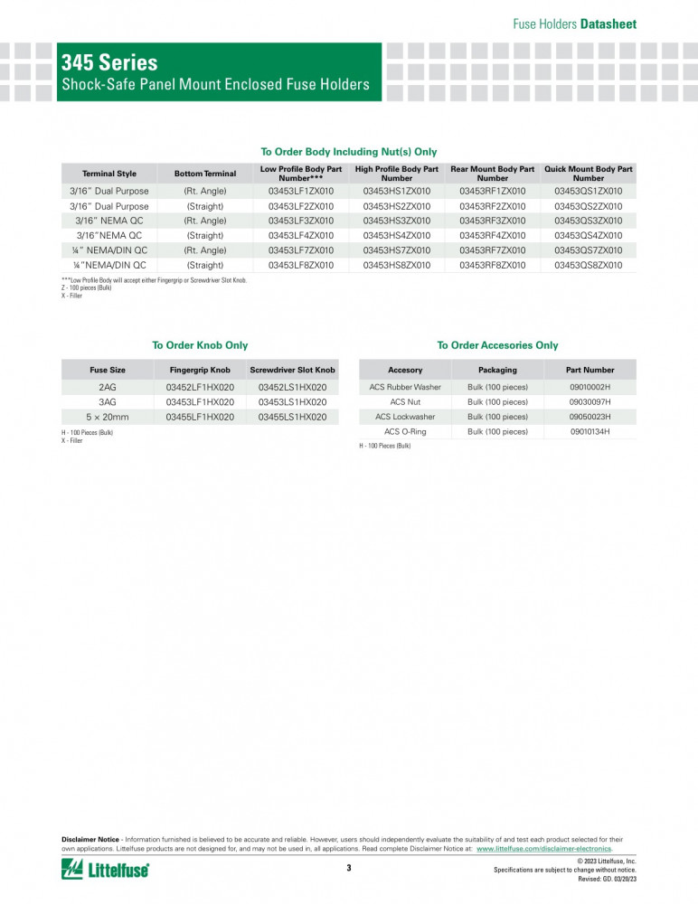 345 Series fuseholder technical document, page 3