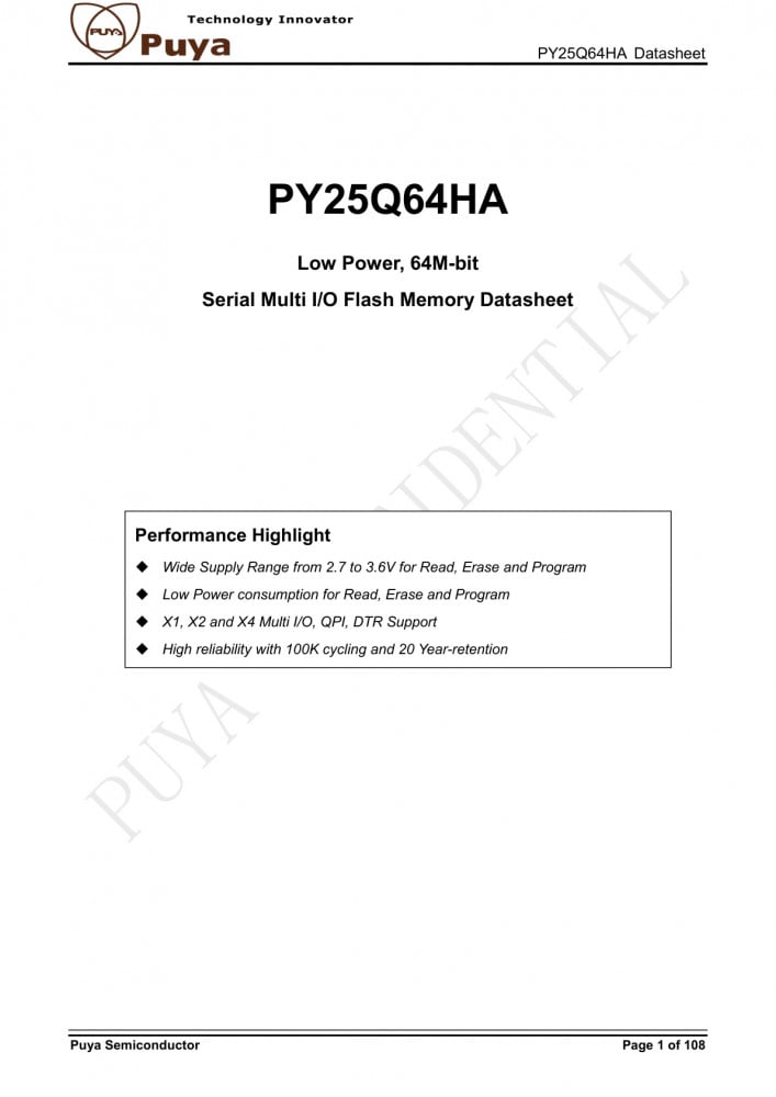PY25Q64HA datasheet page 1