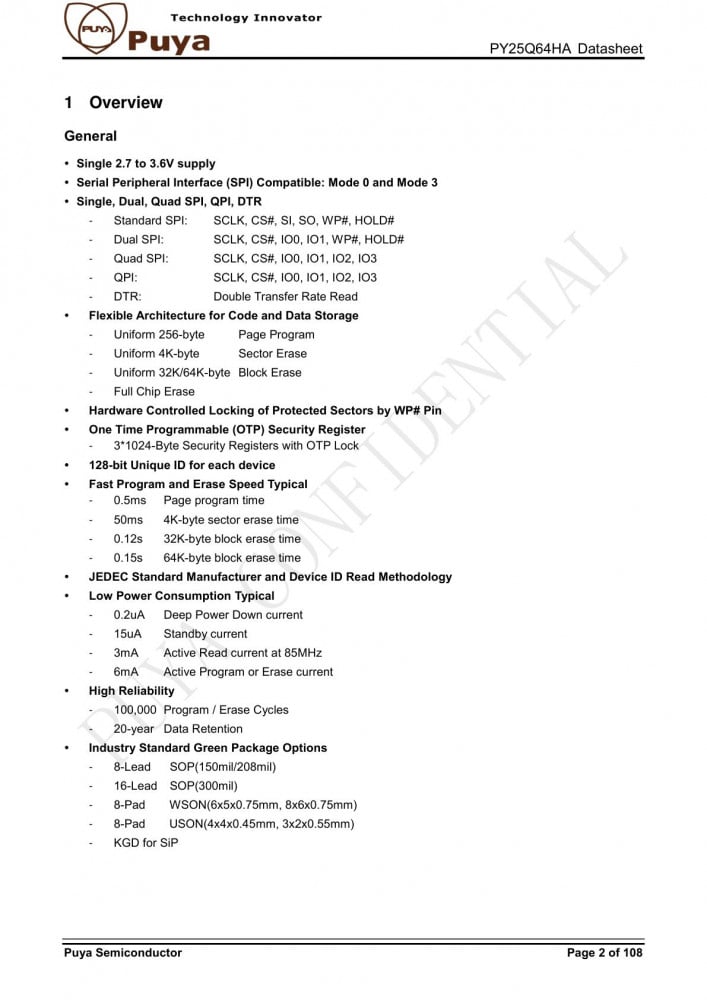 PY25Q64HA datasheet page 2