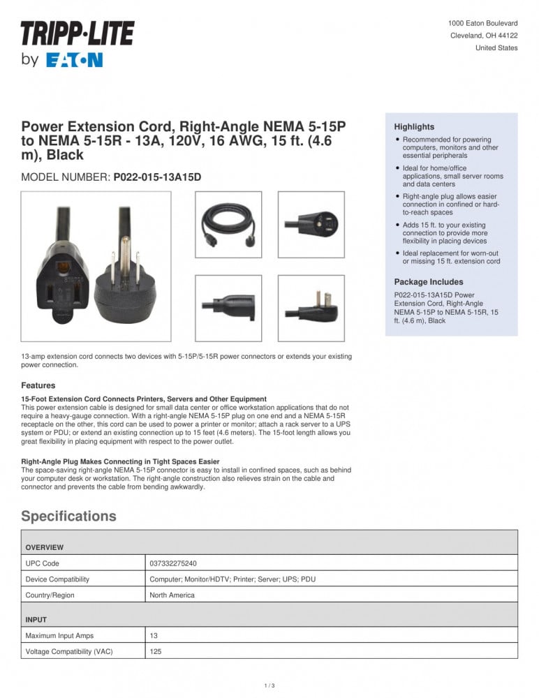P022-015-13A15D technical document page 1