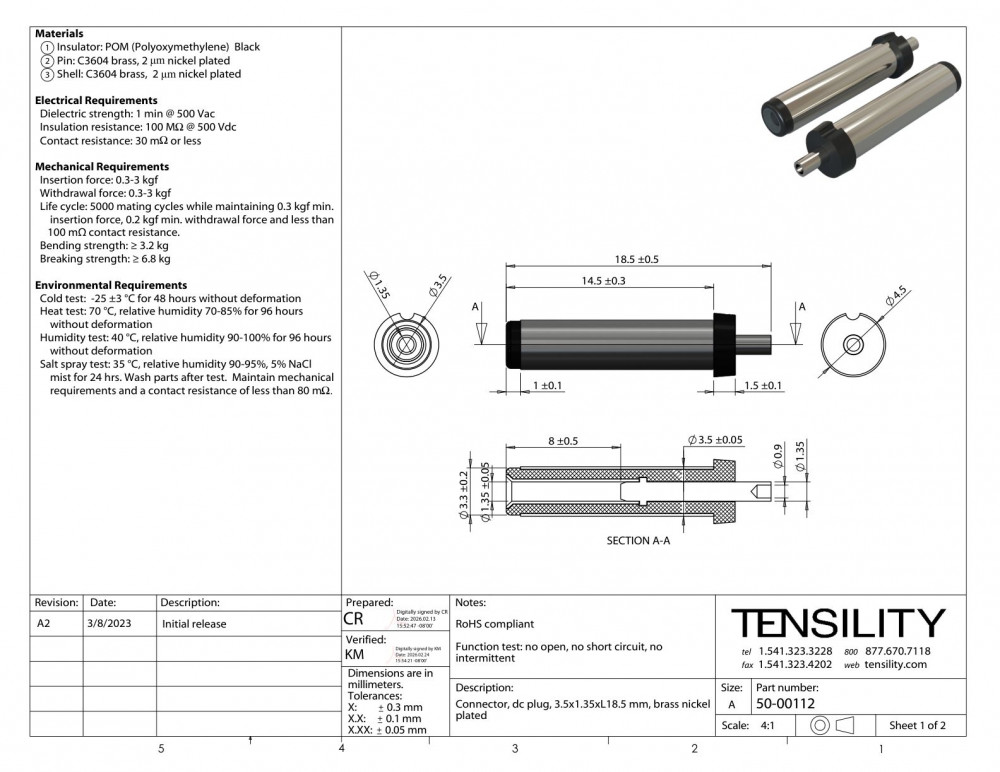 Tensility 50-00112 technical drawing, page 1