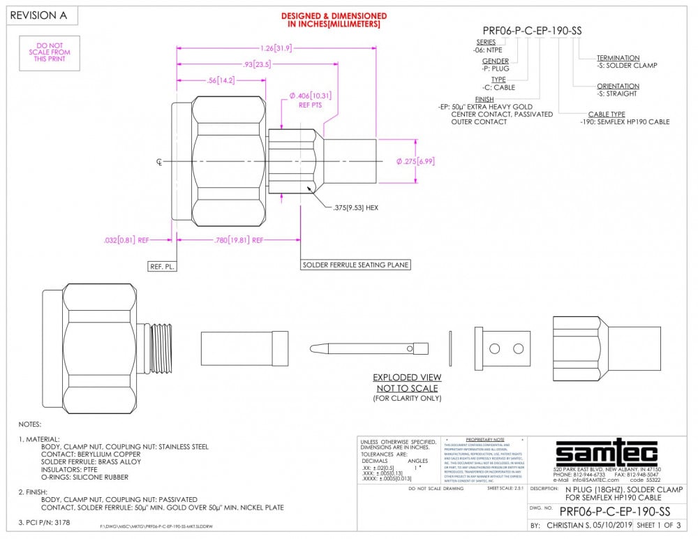 Samtec PRF06-P-C-EP-190-SS drawing sheet 1