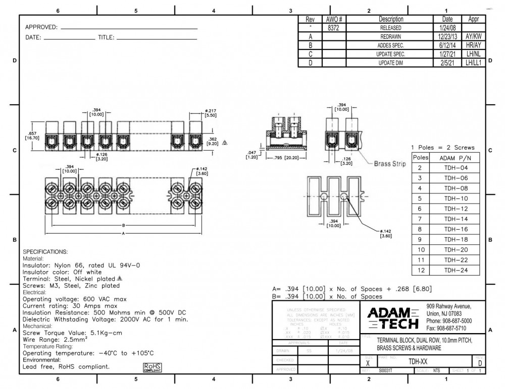 ADAM TECH TDH terminal block drawing preview