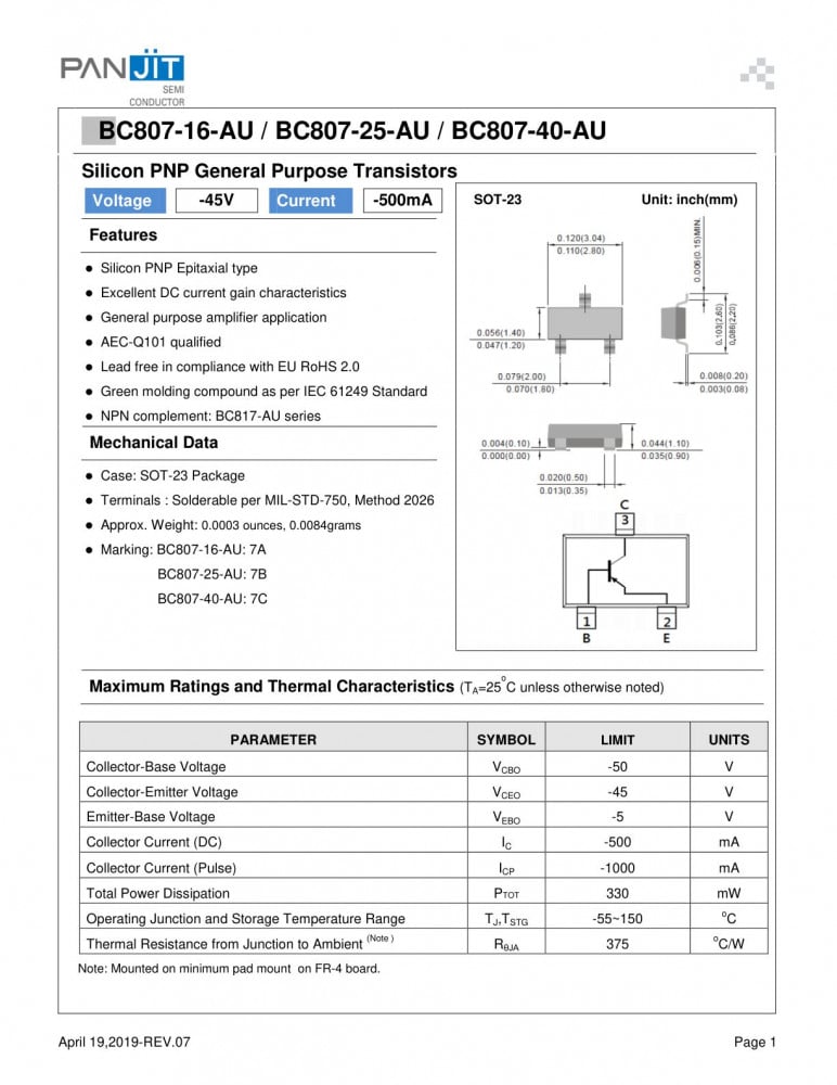 BC807-40-AU datasheet page 1