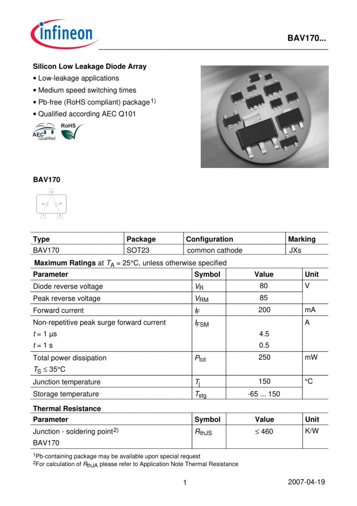 BAV170 datasheet page 1