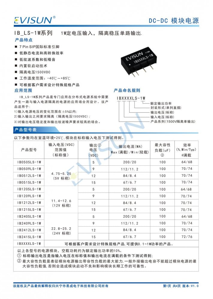 EVISUN IB2405LS-1W datasheet page 1