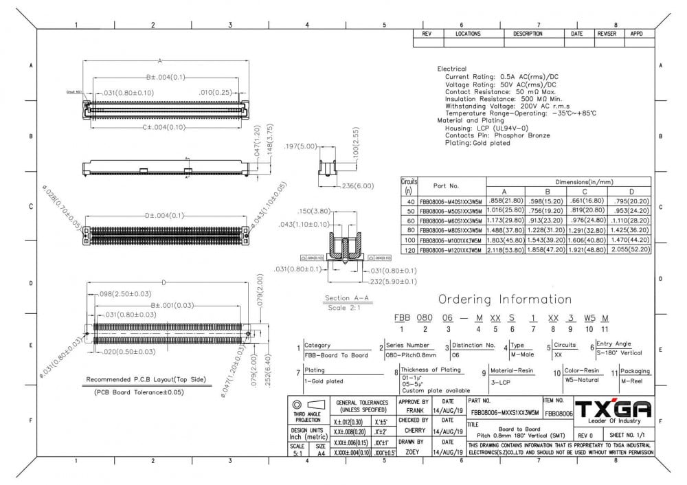 TXGA FBB08006-M80S1013W5M technical document preview