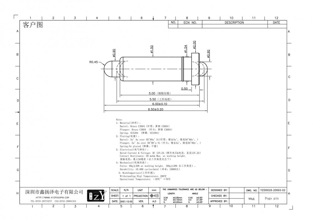 YZD0028-20065-02 product specification page 3