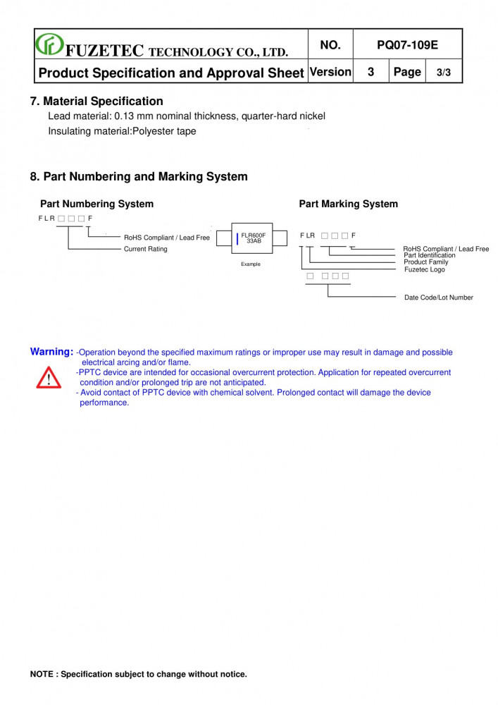 FUZETEC FLR600F specification sheet page 3