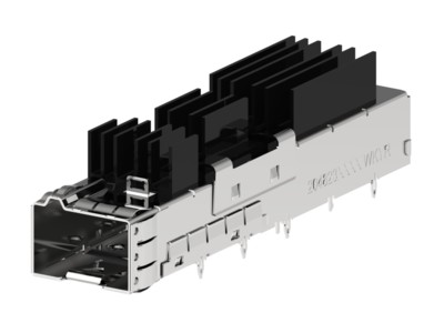 QSFP-DD Cage Assembly, 1-by-6, PCI Fin Heat Sink, Spring Fingers, No Rear Legs, with Press-Fit Pins, Robust