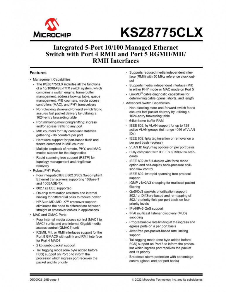 KSZ8775 technical document preview, page 1