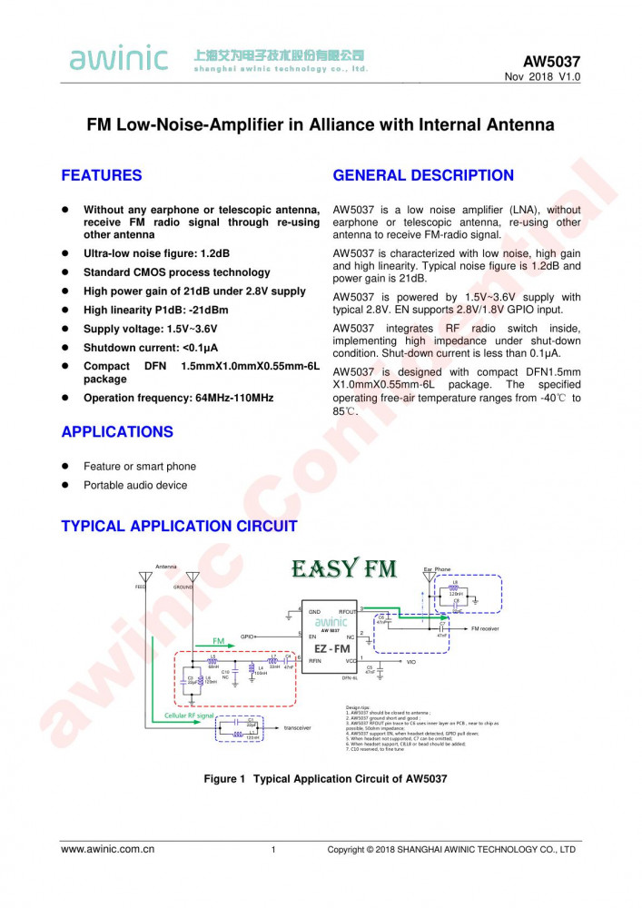 AW5037DNR datasheet page 1