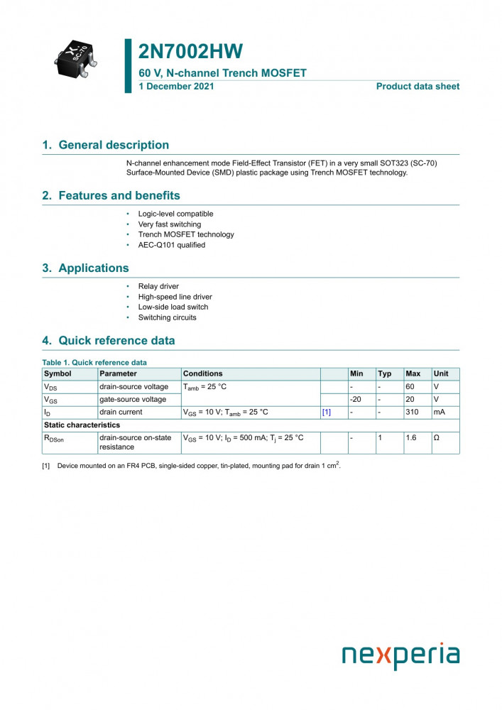 2N7002HWX datasheet page 1