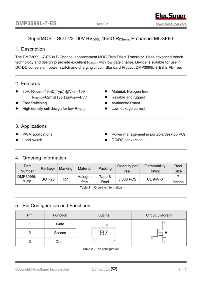 DMP3099L-7-ES datasheet page 1
