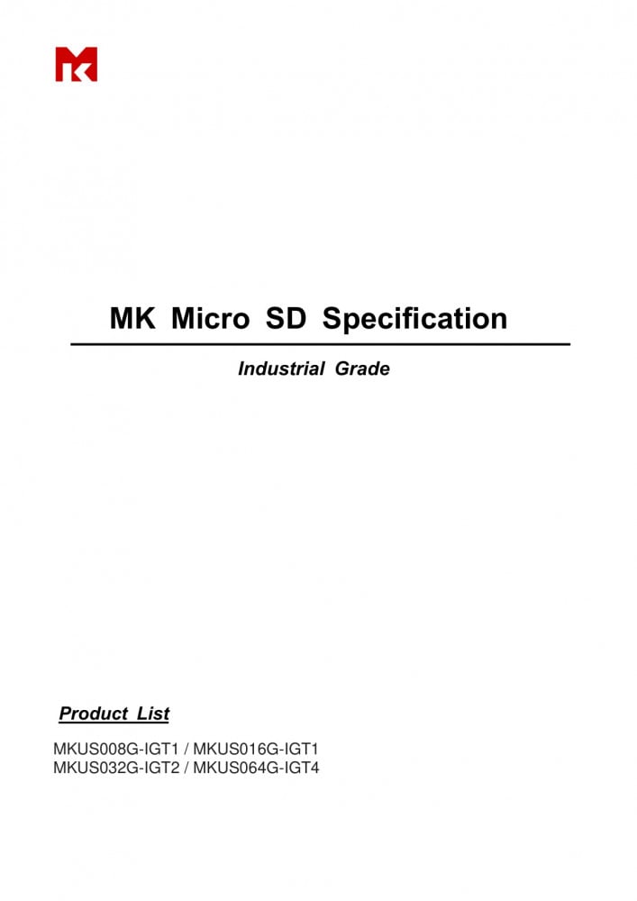 MK Micro SD datasheet page 1