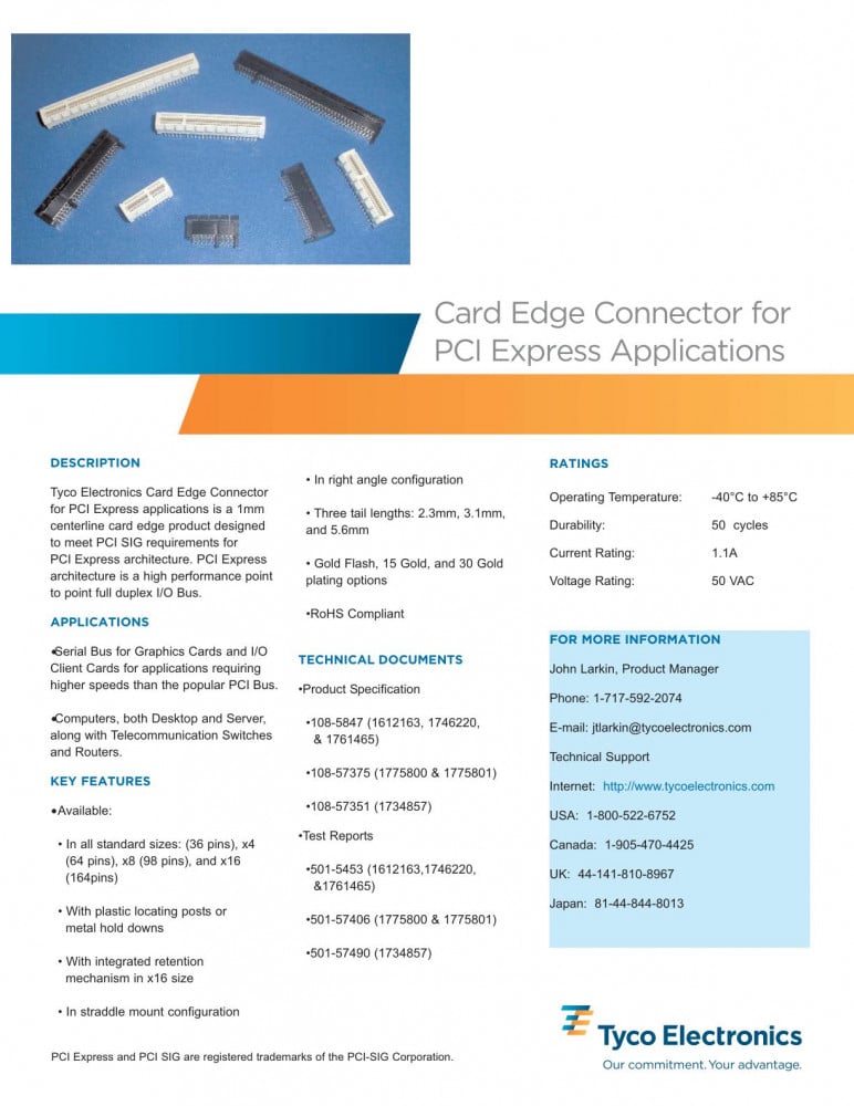 TE Connectivity PCI Express connector catalog page 1
